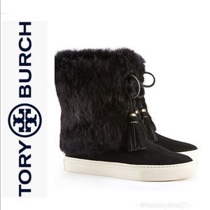 Tory Burch | Shoes | Tory Burch Angelica Black Rabbit Fur Booties Boots ...